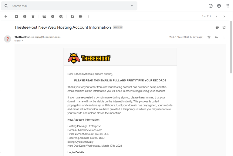 Hosting Information(cpanel Details) – TheBeeHost